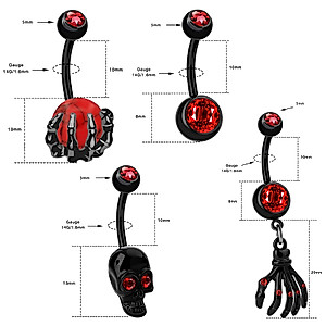 OUFER 4PCS Belly Button Rings Navel Rings Surgical Steel Black Ghost Belly Piercing Jewelry Belly Rings for Women