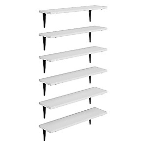 Wallniture Arras Floating Shelves for Living Room Decor, 24" Wall Shelves Office & Kitchen Organization, White Long Bookshelf Set of 6
