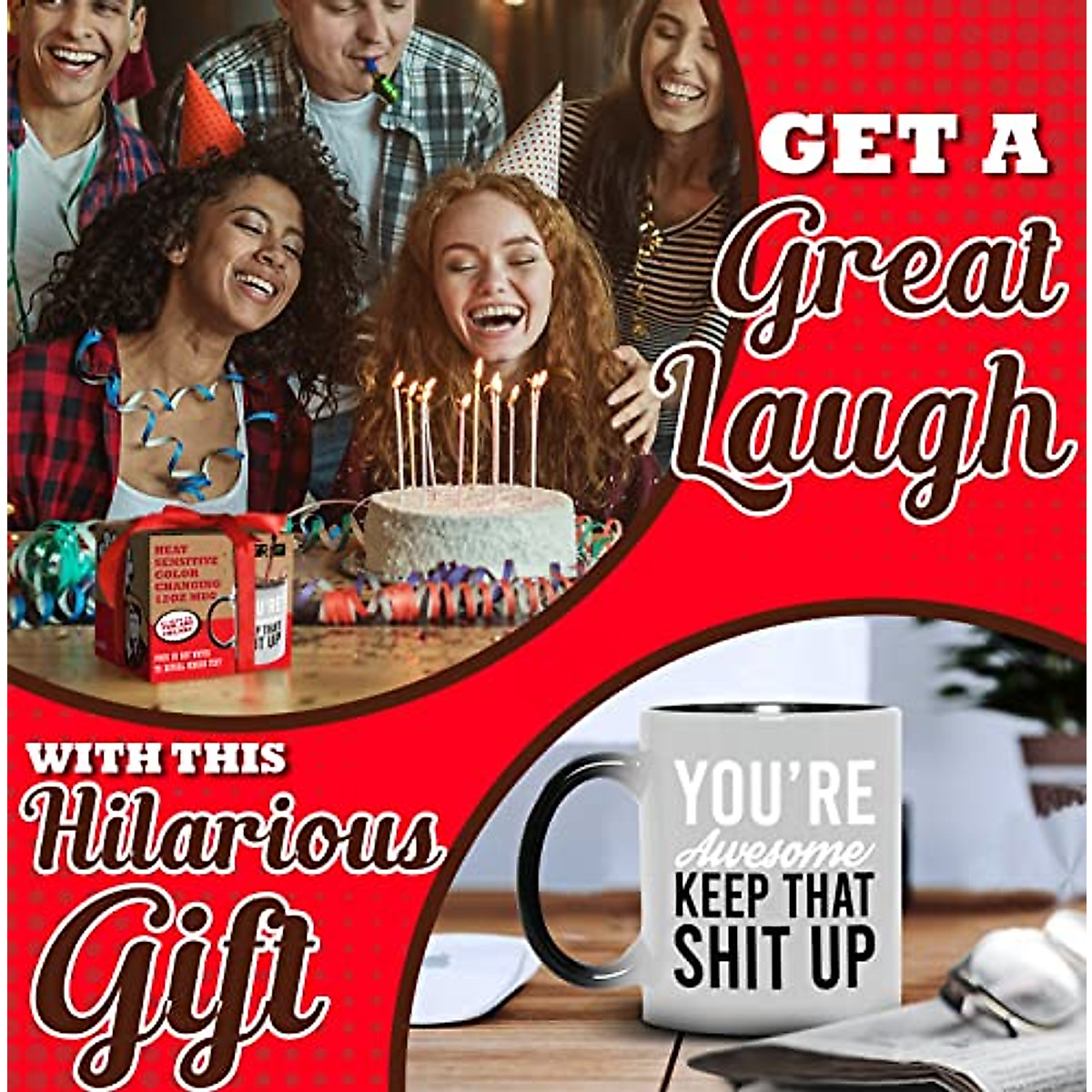 Gr8AM Text Revealing Coffee Mug 12oz - You're Awesome Keep That Up - Funny and Thoughtful Gifts for Men & Women to Recognize a New Job, Promotion or Just Because - Cute Christmas Stocking Stuffers Too