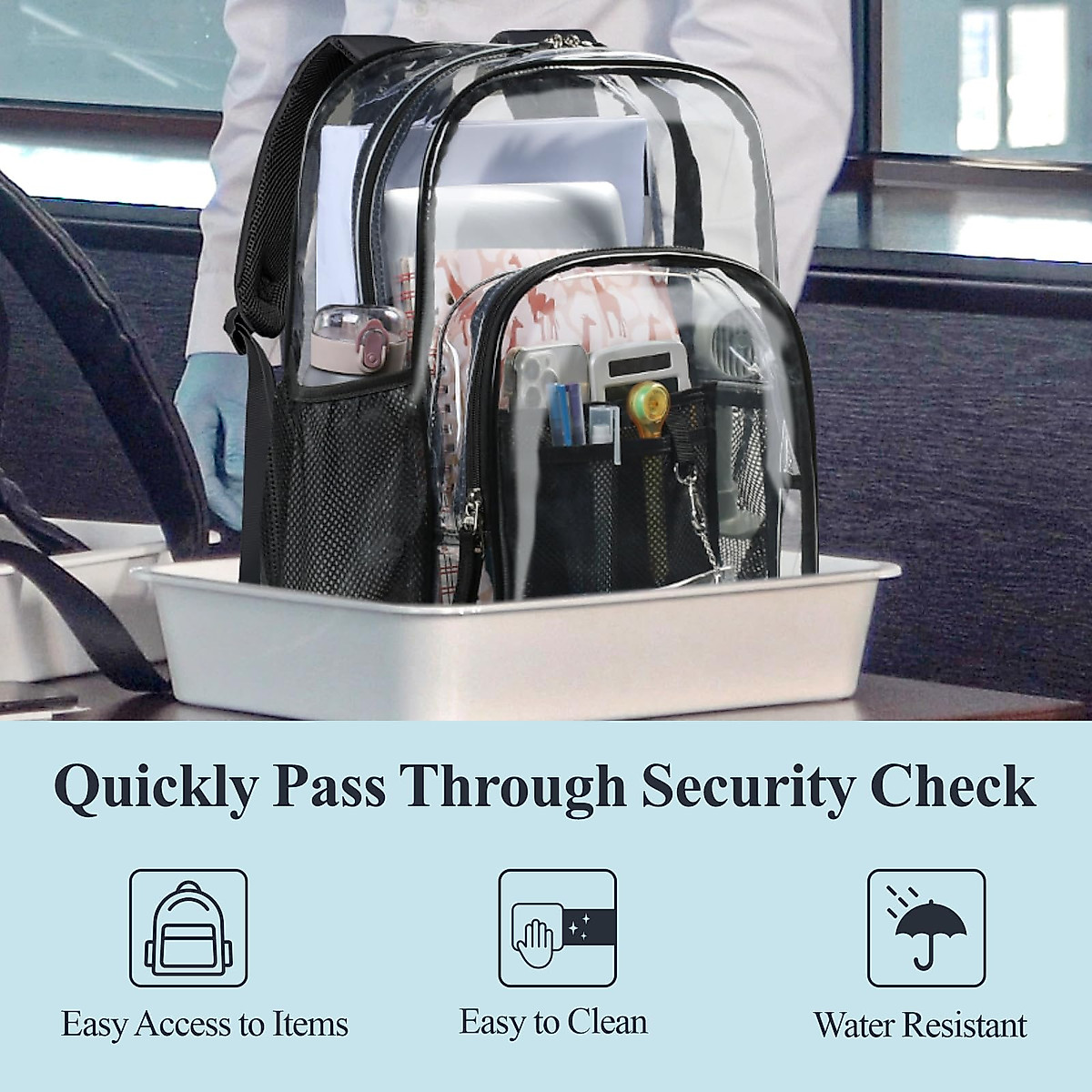 PACKISM Clear Backpack, Large Clear Backpack Heavy Duty Sturdy Shape Transparent Backpack, PVC See Through Backpack Clear Bookbag for Student, School, Workplace, Travel, Black