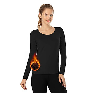 MANCYFIT Womens Thermal Tops Fleece Lined Shirt Long Sleeve Base Layer Scoop Neck Black Medium