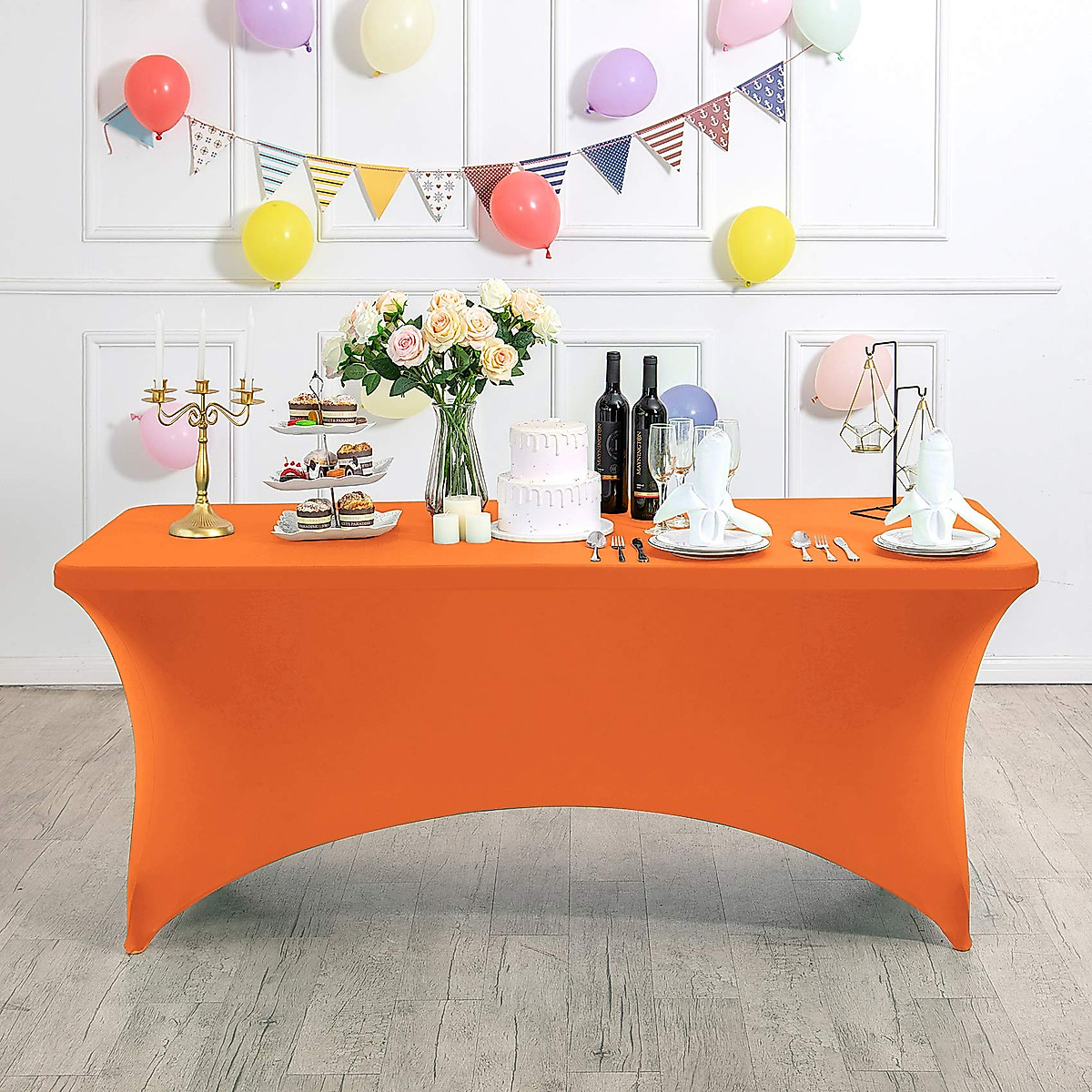 Hezuzo Spandex Table Cover for 8FT Table Universal Fitted Stretch Tablecloth for Party, Banquet, Wedding and Events-Orange