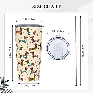 CHASOEA Dachshund Tumbler 20oz Cute Dog Stainless Steel Insulated Tumblers with Lid and Straw Animal Travel Coffee Mug Tea Wine Cups Water Bottle Dogs Gifts for Women Dog Lover