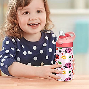 ALAZA Cute Ladybug Flower on Pink Background Kids Water Bottles with Lids Straw Insulated Stainless Steel Water Bottles Double Walled Leakproof Tumbler Travel Cup for Girls Boys Toddlers 12 oz,Pink
