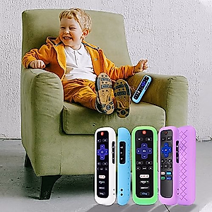GMXT Remote Cover for Roku TV Remote Control, Battery Cover for TCL Hisense Roku TV Steaming Stick 4k 4K+ Roku Voice Remote, Universal Silicone Sleeve Case with Glow in The Dark (White)