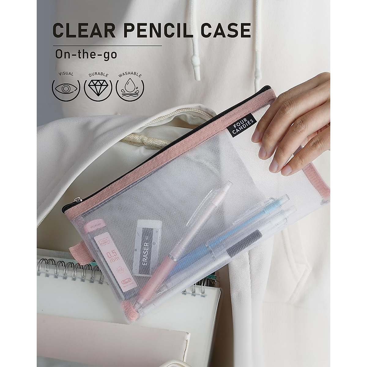 Four Candies Mechanical Pencil Set with Case, 6PCS Aesthetic Mechanical Pencils 0.5 & 0.7mm with 360PCS HB Lead Refills, 3PCS Erasers, 9PCS Eraser Refills for writing, drawing and sketching