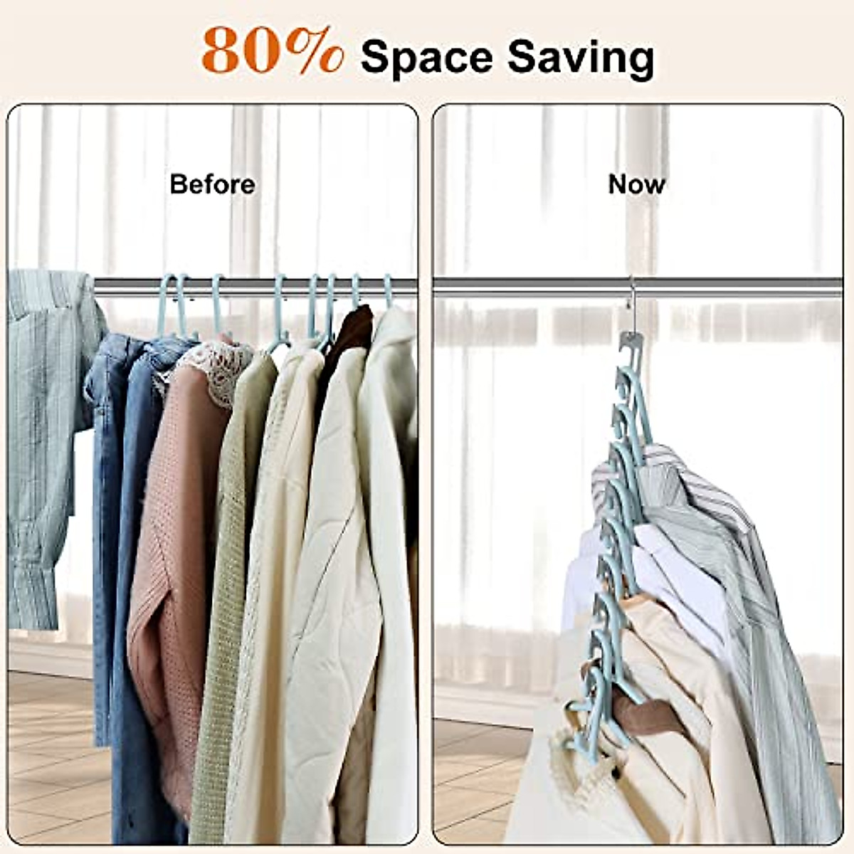 Sindax Space Saving Hangers Telescopic, 6 Holes Clothes Hangers Adjustment to 9 Holes, Upgraded Sturdy Metal Clothes Hangers Space Saving for Heavy Clothes, Closet Organizers and Storage - 5 Pack