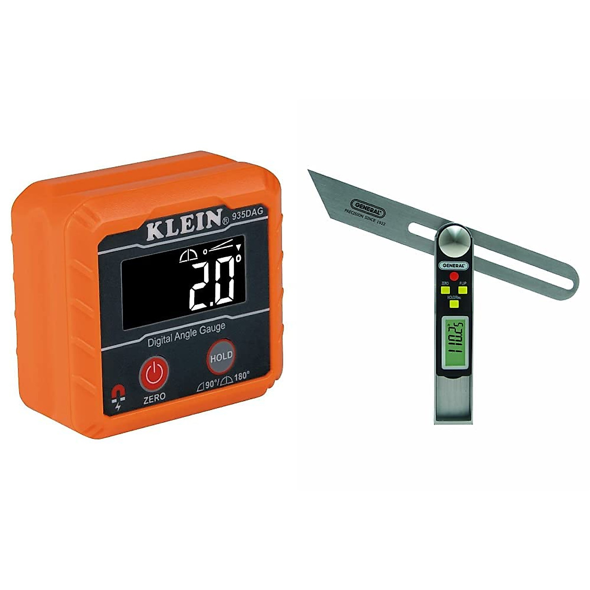 Klein Tools 935DAG Digital Electronic Level and Angle Gauge, Measures and Sets Angles & General Tools T-Bevel Gauge & Protractor - Digital Angle Finder with Full LCD Display & 8" Stainless Steel Blade