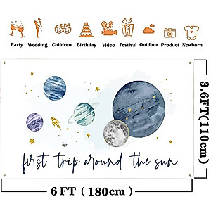 YaNuts First Trip Around The Sun Space Backdrop 1st Birthday Party Supplies Extra Large Planets Background Banner Baby Shower Party Decor 6x3.6ft, BLUE