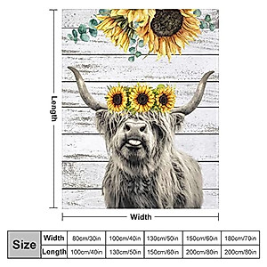rumwall Highland Cow Blanket Sunflower Cow Flannel Throw Blanket for Living Room Couch Bed Sofa Kids Adults All Seasons 50"X40"