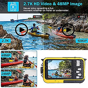 S & P Safe and Perfect Underwater Camera, Waterproof Camera Full HD 2.7K 48MP Waterproof Camera Digital with Dual Screen, 16X Digital Zoom and Self-Timer Yellow