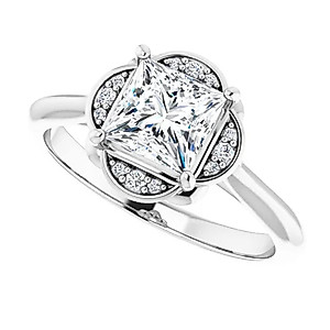 JEWELERYIUM 1 CT Princess Cut Colorless Moissanite Engagement Ring, Wedding/Bridal Ring Sets, Solitaire Halo Style, Solid Sterling Silver Vintage Antique Anniversary Promise Ring Gift for Her (4.5)