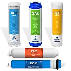 Express Water - CSGIM5 – 6 Months Reverse Osmosis System Replacement Filter Set – 5 Filters with 50 GPD RO Membrane, Carbon GAC, ACB, PAC Filters, Sediment SED Filters – 10 inch Size Water Filters