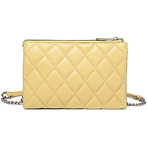 Trendy Small Crossbody Shoulder Bag for Women,Vegan Leather Quilted Cute Cross body Envelop Yellow Purse with Chain Strap