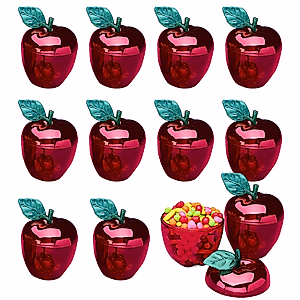 Fun Express Set of 12 Apple Containers for Treats, 3.75 x 4.75 x 1 inches, BPA Free Plastic, Teacher Gifts, Classroom Treat Containers, End of School and Back To School Celebrations (Red)