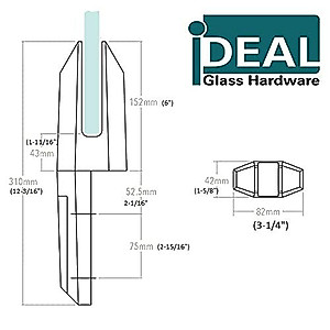 Ideal Glass Hardware Brushed Stainless Square Side to Surface Mount Spigot SS2205 for 38-12 Glass Tilt Lock, Mini Post for Glass Railing Side Mount