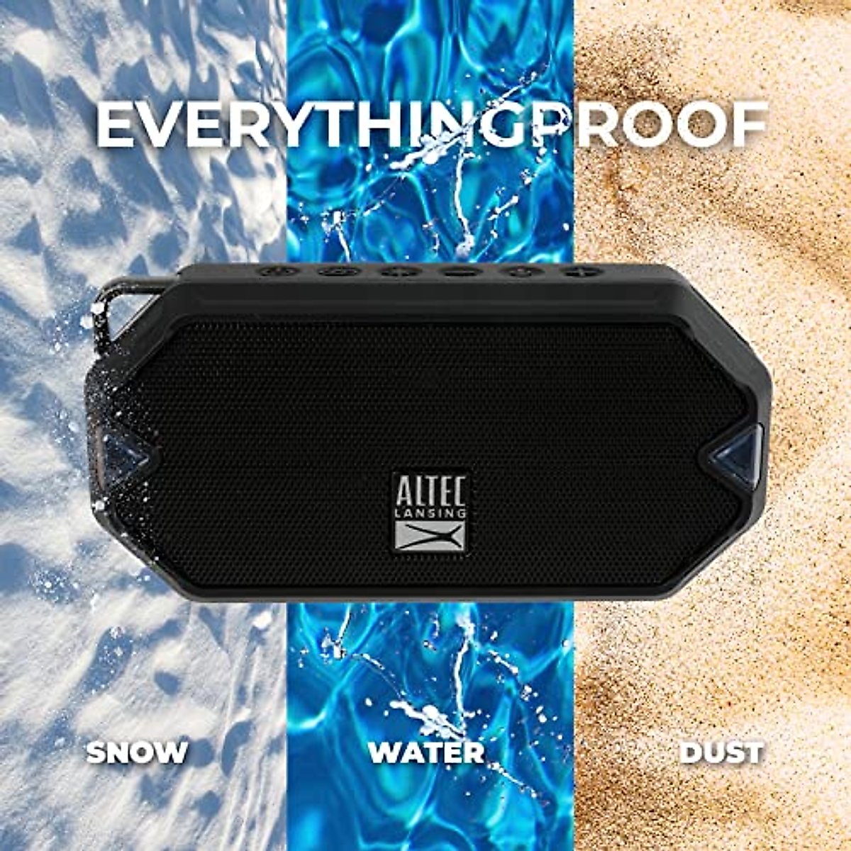 Altec Lansing HydraMini Wireless Bluetooth Speaker, IP67 Waterproof USB C Rechargeable Battery with 6 Hours Playtime, Compact, Shockproof, Snowproof, Everything Proof (Black)