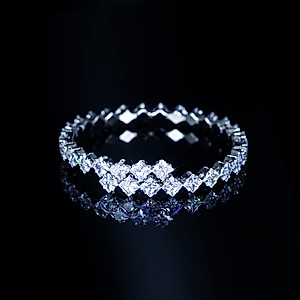 Square Cubic Zirconia Open Adjustable Cuff Bracelet for Women Men, White Gold Plated Personalized CZ Tennis Bracelet and Rhinestone Anklets Chain (Square CZ Bracelet)