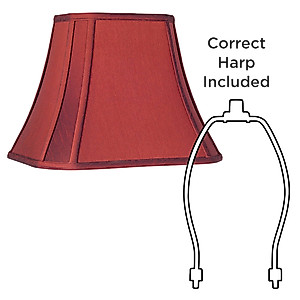Set of 2 Cut-Corner Rectangular Lamp Shades Red Medium 8" Wide x 6" Deep at Top and 14" Wide x 11" Deep at Bottom and 11" High Spider with Replacement Harp and Finial Fitting - Springcrest
