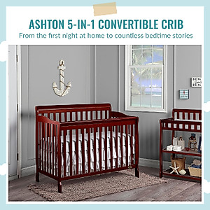 Ashton 4-In-1 Convertible Crib In Cherry, Greenguard Gold, JPMA Certified, Non-Toxic Finishes, Features 4 Mattress Height Settings, Made Of Solid Pinewood