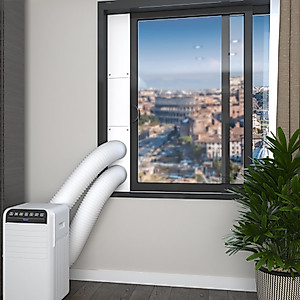 Flamorrow Dual Hose Portable Air Conditioner Window Kit, 5" Diameter Adjustable Window Seal Plates with Foam Seal Strip, Sliding AC Window Vent Kit for Exhaust Hose, White