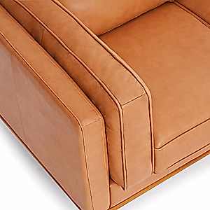 Valencia Artisan Full Leather Sofa 88” - Pure Full Italian Nappa Leather Couch, Solid Wood Accent, Ultimate Comfort, Cognac Tan