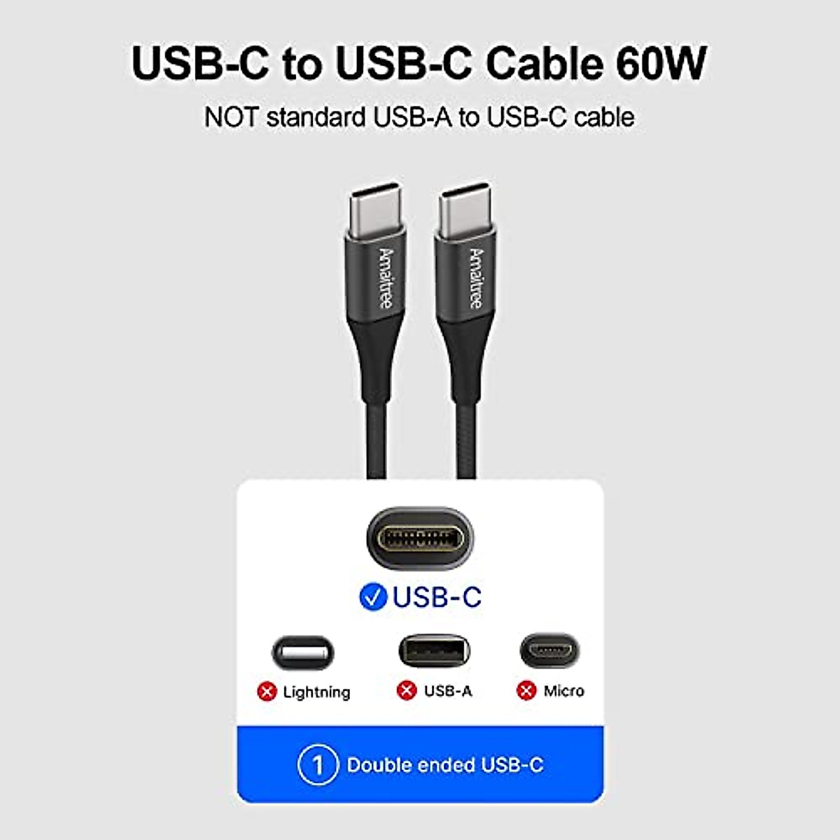 Amaitree USB C to USB C Cable 4Ft, 60W/3.1A Fast Charging USB Type-C Cable,Quick 3.0 Charging USB-C to C Cable,Compatible with Galaxy S21/S21+/S20+,Ultra Note 20,iPad Pro 2020,MacBook Air-Black