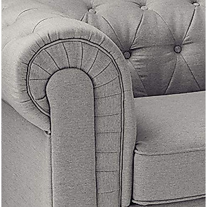 Container Furniture Direct Grace Collection Chesterfield Button Tufted Bonded Leather Living Room Loveseat, Grey