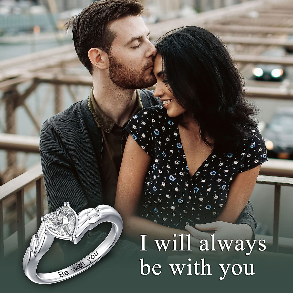 Plesitep Sterling Silver Angel Wing Ring with Heart-shaped Crystal (8)