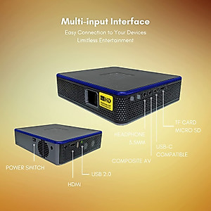 AAXA M7 Native 1080P Full HD Portable DLP Outdoor Movie Projector, 1200 LED Lumen, 3 Hour Battery, 4K 30FPS Ready, Electric Focus, 15000mah Powerbank, HDMI/USB-C/USB/TF Input, 30k Hours LED (Renewed)