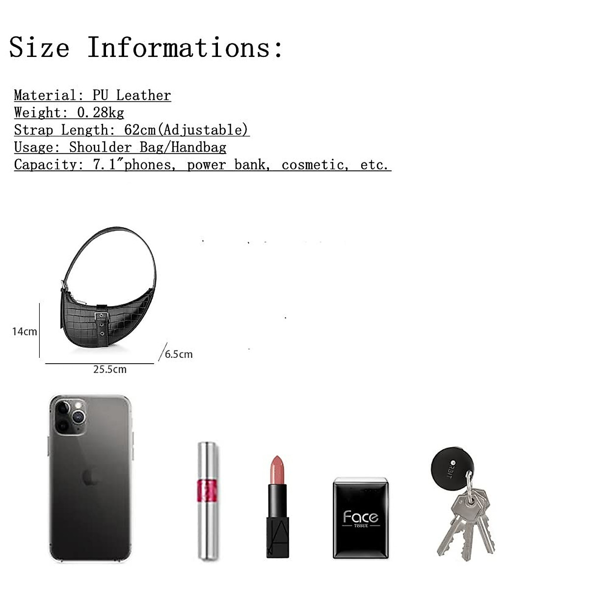 FONETTOS Y2K Saddle Hobo Bag, Women Shoulder Purse Moon Bag Handbag Fashion for Girls