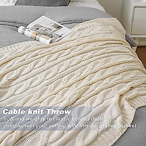Battilo Cream Ivory Cable Knit Throw Blankets for Couch, Super Soft Warm Cozy Decorative Knitted Throw Blanket for Bed, Sofa, Chair 50"x60"