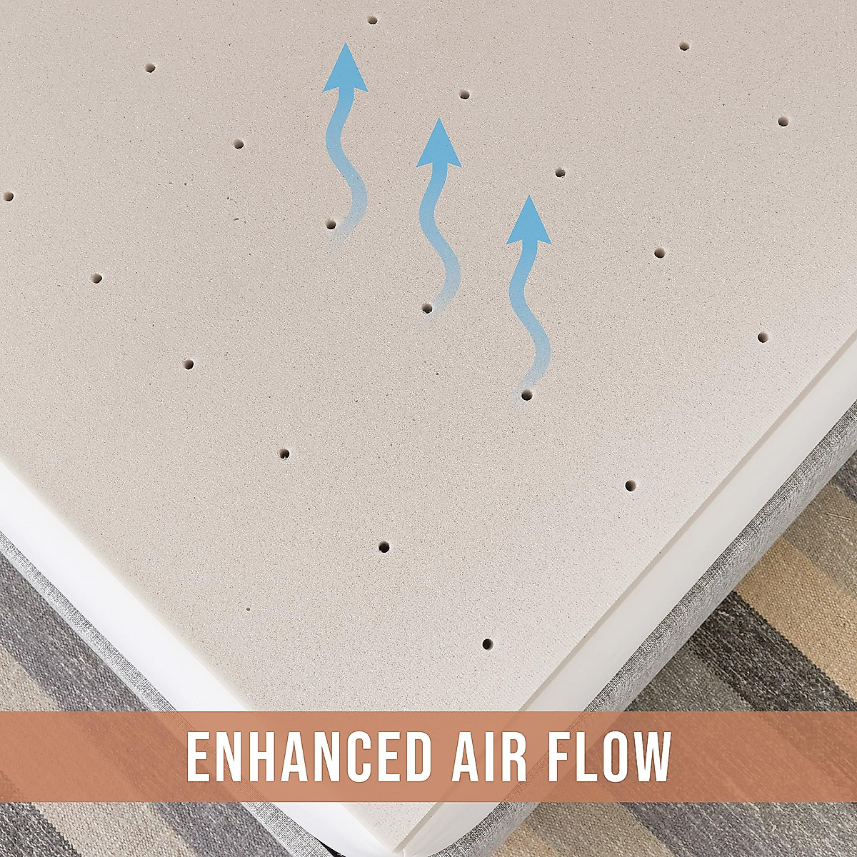 Bodipedic 3 Inch Memory Foam Mattress Topper, Copper Infused Mattress Topper, Ventilated Design, CertiPUR-US Certified Foam, Copper