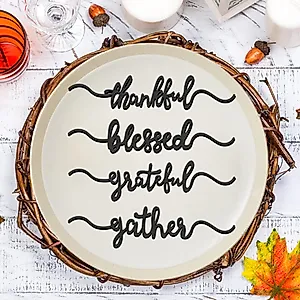 Thanksgiving Cutout Wood Table Place Card Thankful Grateful Blessed Gather Wood Word Table Decorations Fall Themed Thanksgiving Party Table Home Supplies (Black, 8)