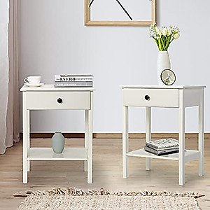 JAXPETY 2-Tier White Nightstand Bedside Table Bedroom Furniture with Spacious Drawer and Storage Shelf, Ivory
