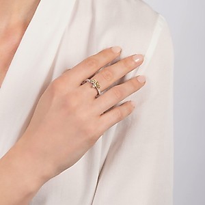 Jewelili Hallmark Fine Jewelry Sterling Silver and 14K Yellow Gold 1/6 Cttw Natural Round White Diamonds Honeybee Ring, Size 7