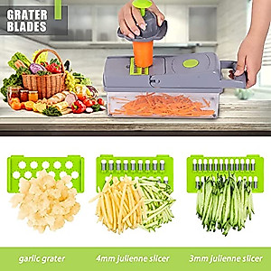 TeeFity Vegetable Chopper, Multifunctional Chopper Vegetable Cutter with 7 Interchangeable Blades, Mandoline Onion Dicer for Kitchen, Veggie Chopper Food Slicer with Container and Drain Basket