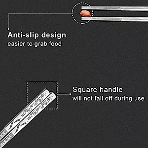 5 Pairs Stainless Steel Chopsticks JOMUCO Reusable Metal Chopsticks Dishwasher Safe Laser Engraved Pattern Chinese Korean Japanese Chopsticks Gift Set Easy to Use and Clean (Silver)