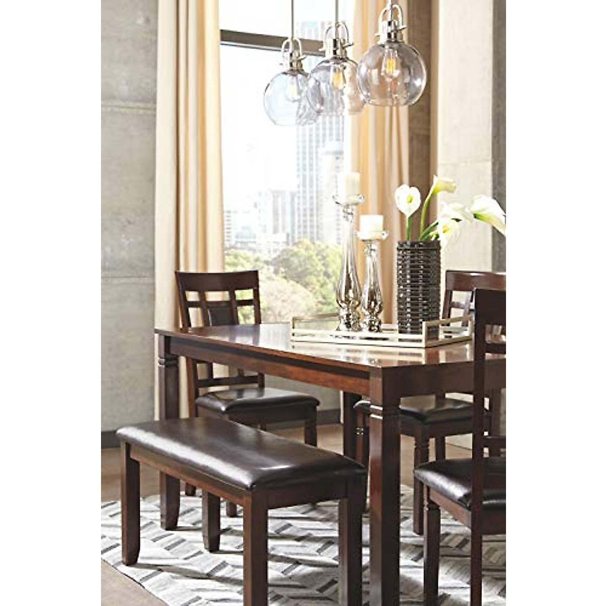 Signature Design by Ashley Bennox Dining Room Set, Includes Table, 4 18" Chairs & Bench, Brown