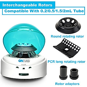 ONiLAB's Scientific Mini Centrifuge 5000RPM, 1360 x g RCF, Lab Benchtop Centrifuge with 2 Rotors for 8 x 0.2/0.5/1.5/2.0ml and 0.2mL×32 PCR Strips, Low Noise≤45dB, 100-240V,Green lid