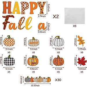 BeYumi 93Pcs Happy Fall Pumpkin Cutouts Bulletin Board Set Hello Fall Cutouts with Farmhouse Pumpkin Borders Trim Halloween Thanksgiving Theme Party Decoration Supplies for Home Sweet Classroom School