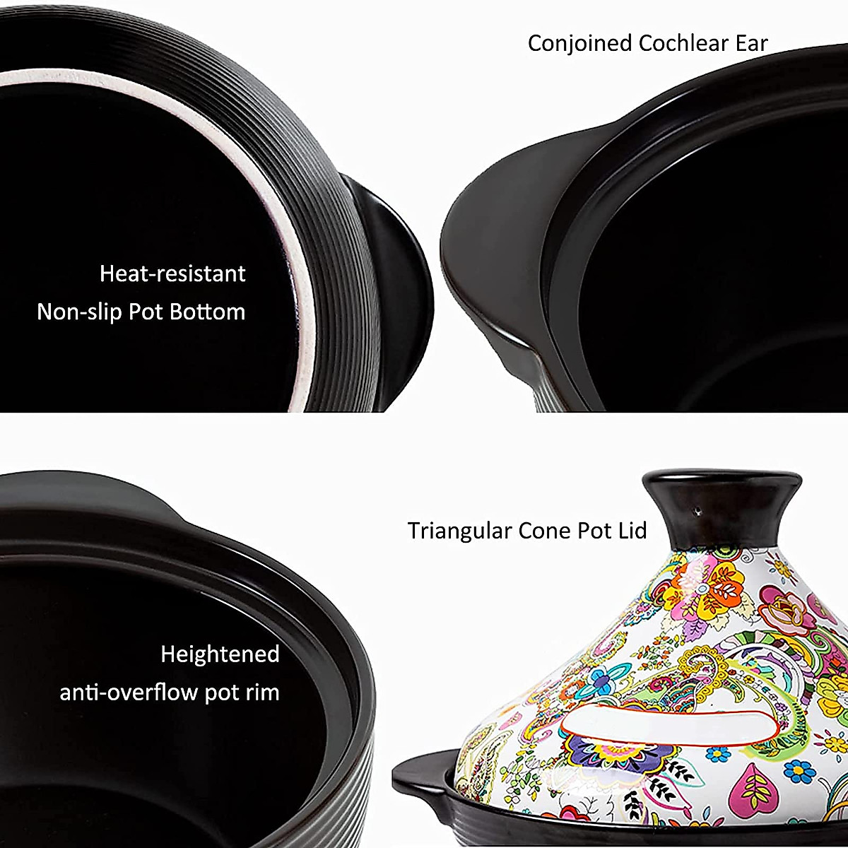 22cm Moroccan Tagine Pot, Not-Stick Ceramic Casserole with Lid, No Oily Smoke Cast Iron Soup Pot, for Cooking and Stew
