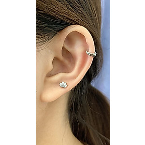 18g Mini Paw Print CZ Stud Earrings Sterling Silver Cartilage Tiny Ball Screw Back Small Studs Hypoallergenic Tragus Helix Cute Animals Dainty Sleeper Stud Earrings for Women Daughter Pet Lovers (silver)