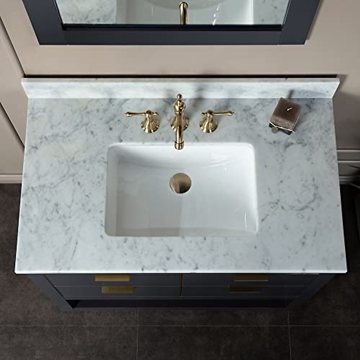 Woodbridge Venice-3621-Grey-G+ CAVT3722-8 Vanity with top, 37"x22", Grey with Gold Trim