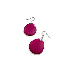 Tagua Earrings in Fuchsia Pink, Vegetable Ivory Dangle Earrings TAG272, Organic Earrings, Tagua Earrings in Pink