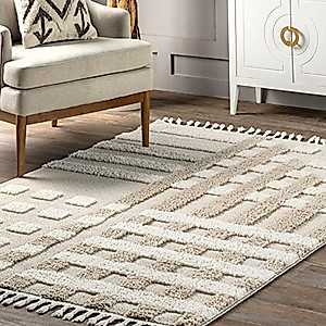 nuLOOM Cordelia Fragmented Stripes Tasseled Area Rug, 5' x 7' 6", Ivory