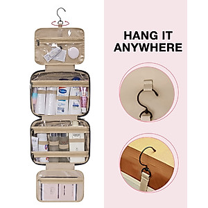 BAGSMART Toiletry Bag Travel Bag with Hanging Hook, Water-resistant Makeup Cosmetic Bag Travel Organizer for Accessories, Shampoo, Full Sized Container, Toiletries (Red Floral, Large)