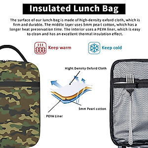 Green Camo Lunch Bags For Men Women Boys Girls Reusable Tote Lunch Bags For Office Work School Picnic Camping Thermal Insulation And Cold Preservation
