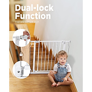 Ciays Baby Gate 29.5” to 33.5”, 30-in Height Extra Wide Dog Gate for Stairs, Doorways and House, Auto-Close Safety Metal Pet Child Gate for Dogs, Wall Pressure Mounted, White