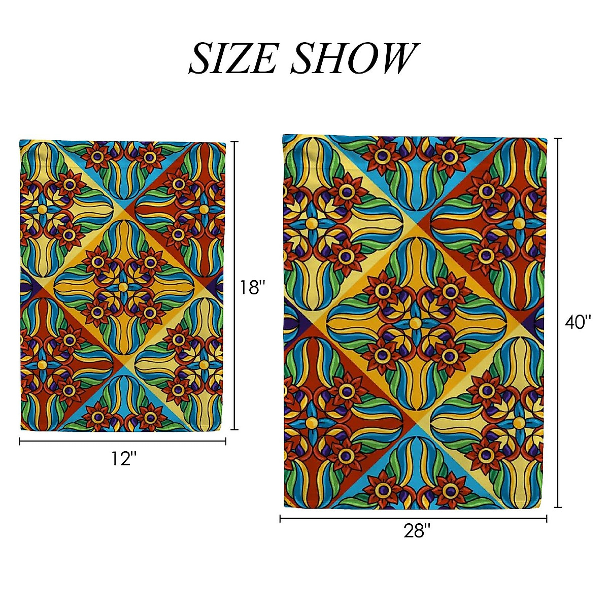 Mexican Talavera Ceramic Tile Holiday Garden Flag Vertical Double Sized Durable Polyester Fabric Non-Fade Outdoor Decoration Flag Banner for Christmas Halloween 12x18in
